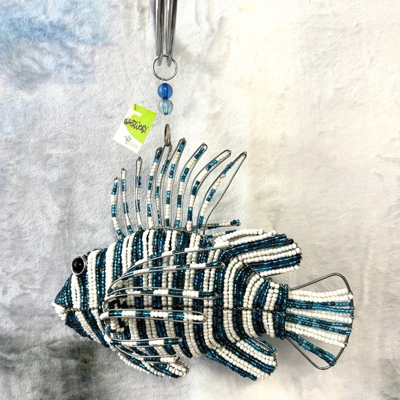 Grass Roots | Art | Glass Beaded Lion Fish With Blue White Beads | Poshmark